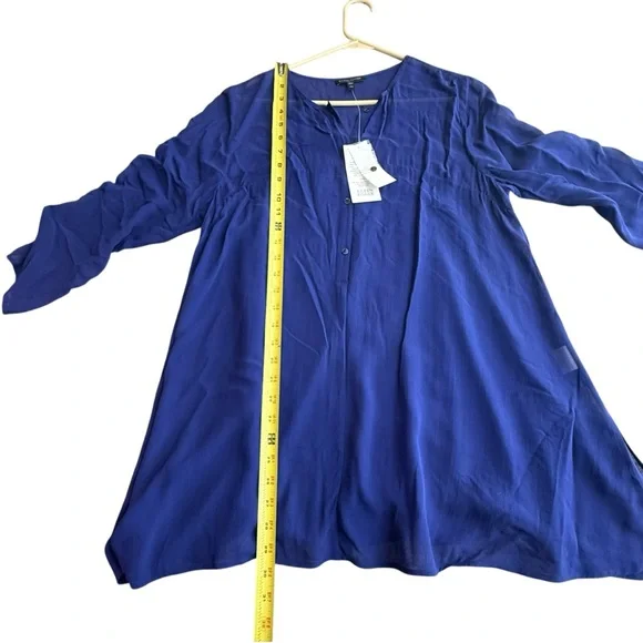 Eileen Fisher Medium Petite 100% Silk Tunic Long Top Sapphire Blue ...